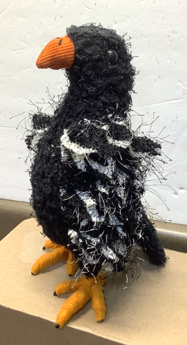 BLACK FABRIC CROW HALLOWEEN ORANGE FEET - WHITE/BLACK FIBER WINGS - 9 ...