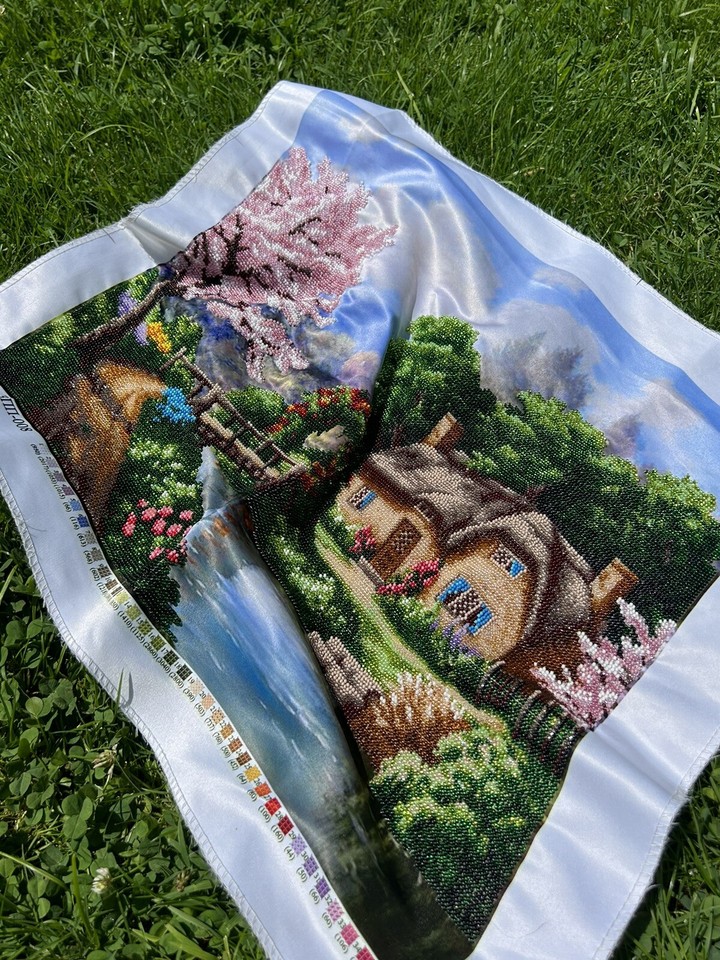 Beads embroidery art on Satin, Beads Cross Stich from Ukraine 40cm by ...