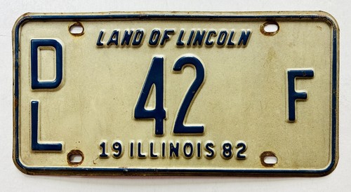 Illinois 1982 Dealer License Plate DL 42 F Low Number Blue White | eBay