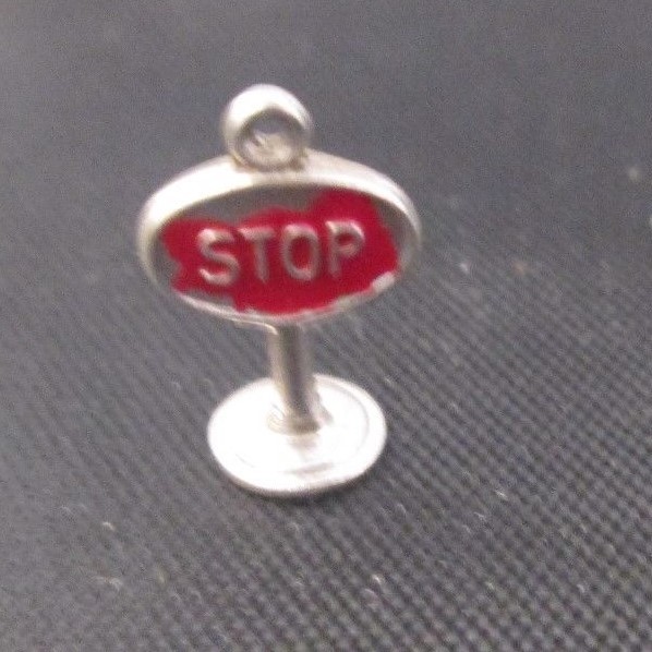 VINTAGE STERLING SILVER ENAMEL STOP SIGN CHARM | eBay