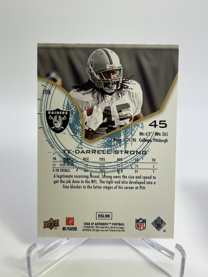 Darrell Strong 2008 SP Authentic Football Rookie Authentics RC /1399 ...