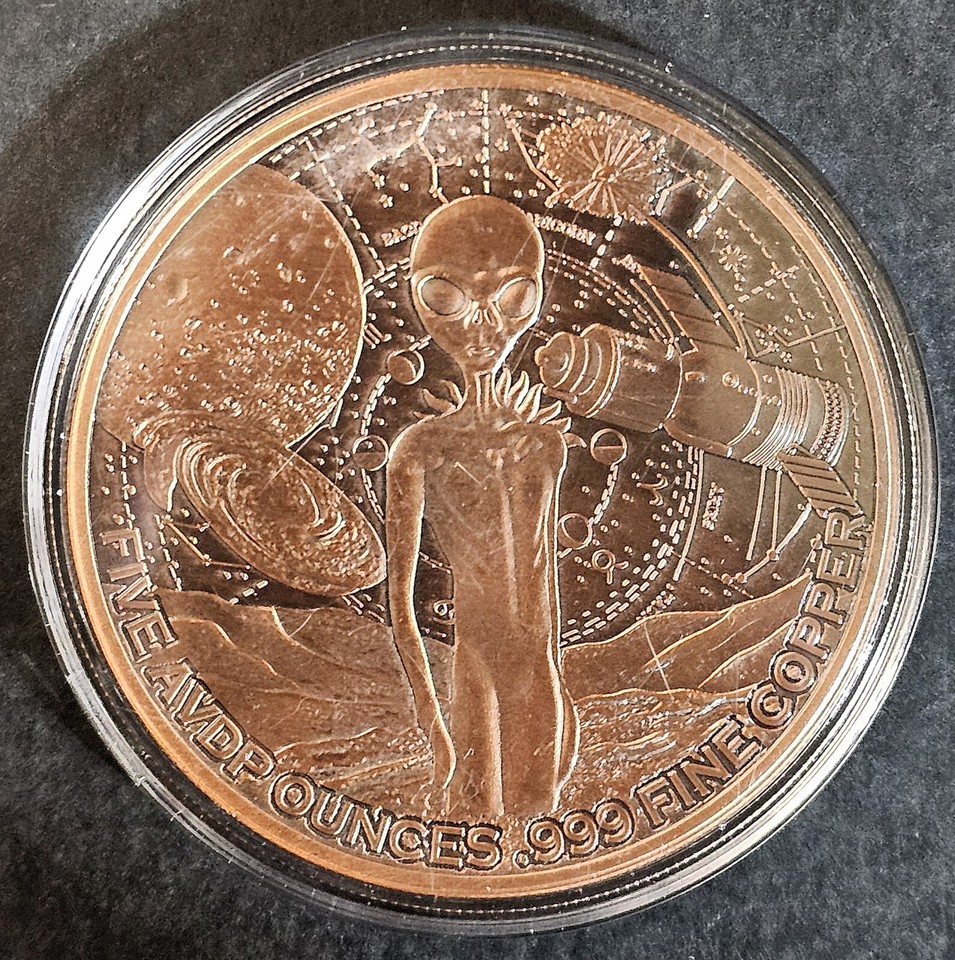 🛸🚀5 Oz Copper Round .999 Alien Colorized Reverse Proof Glow in Dark ...
