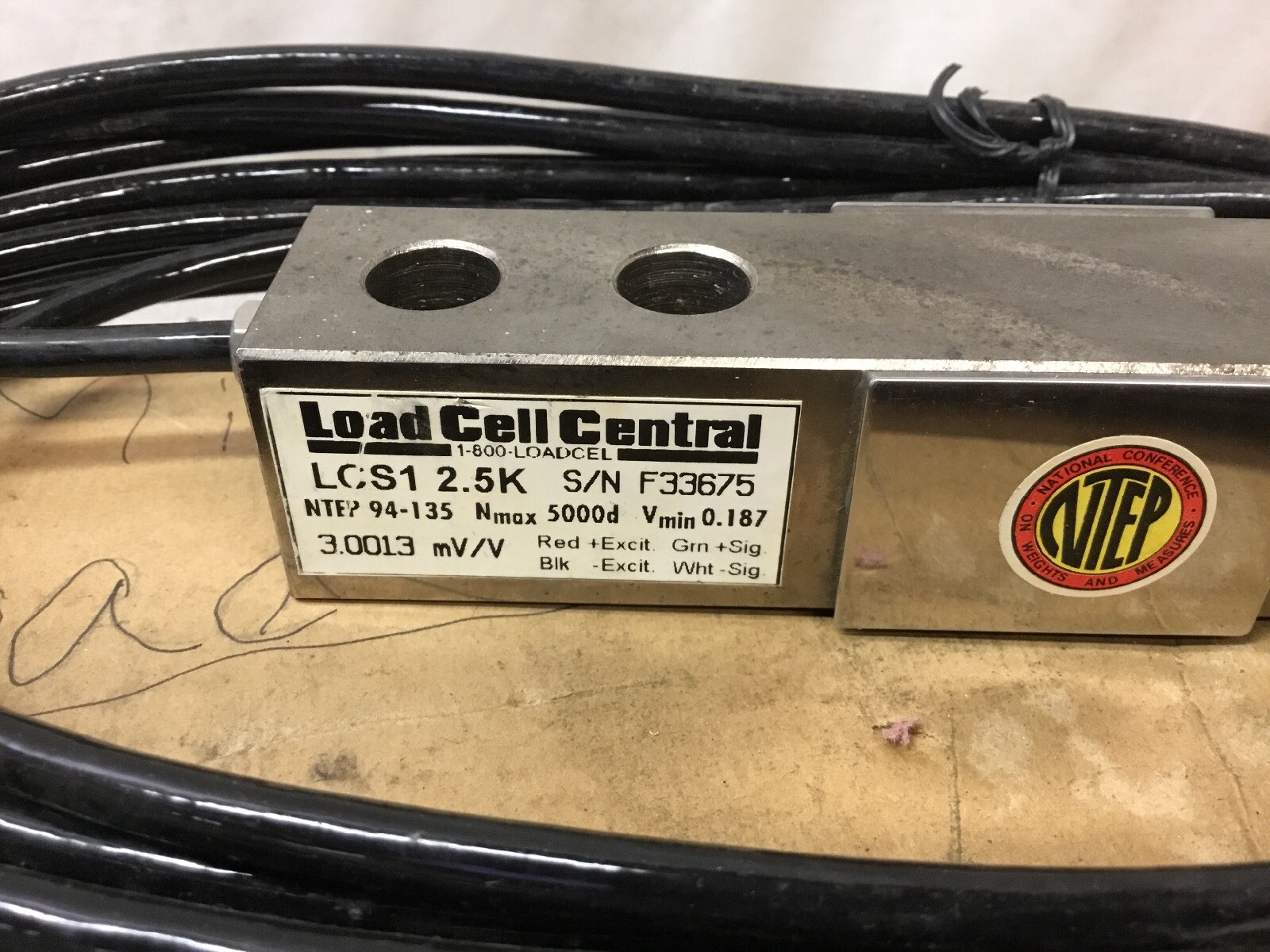 NEW LOAD CELL CENTRAL LCS1-2.5K-N Load Cell; 2,500 lb Capacity, 25 lb ...