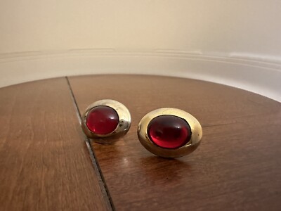 VINTAGE ANSON RUBY RED CABOCHON LUCITE STONE CUFFLINKS | eBay