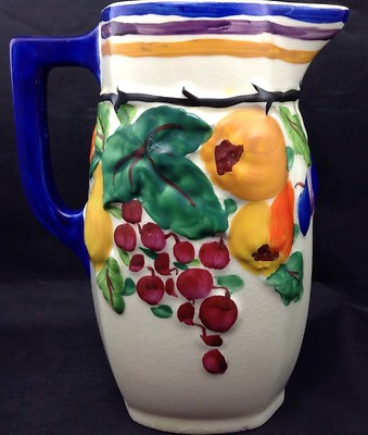 Czechoslovakia Bern .75 lt Pottery Creamer Pitcher Vtg White Blue Fruit ...