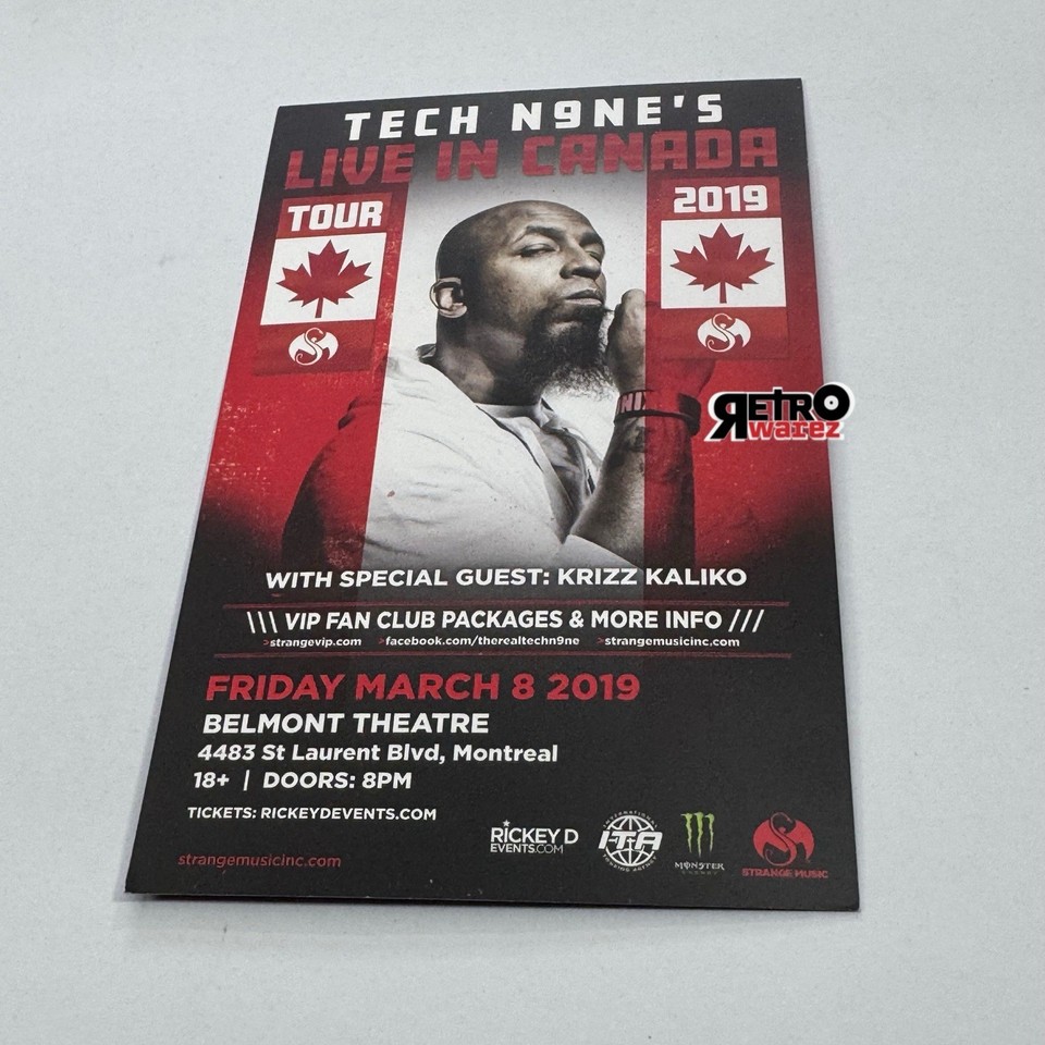Tech N9ne 2019 Concert Canada Promo Flyer Card Promo 4x6” Strange Music ...