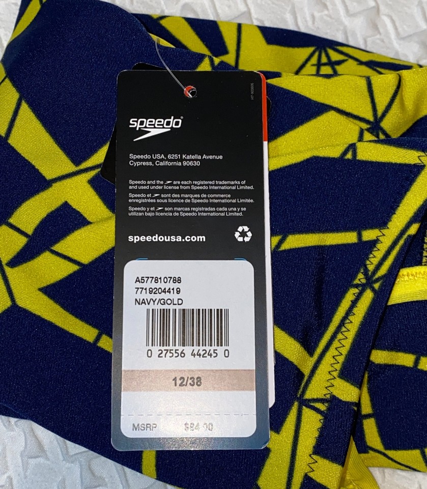 SPEEDO Hard Wired One Back Navy Blue Gold Swim Suit Female 20 26 28 30 ...