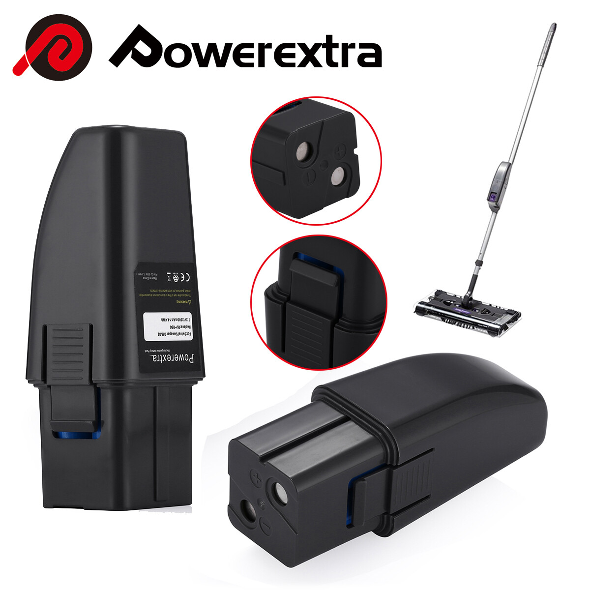 2000mAh 7.2V NiMH Battery RU-RBG For Ontel Swivel Sweeper G1 & G2 ...