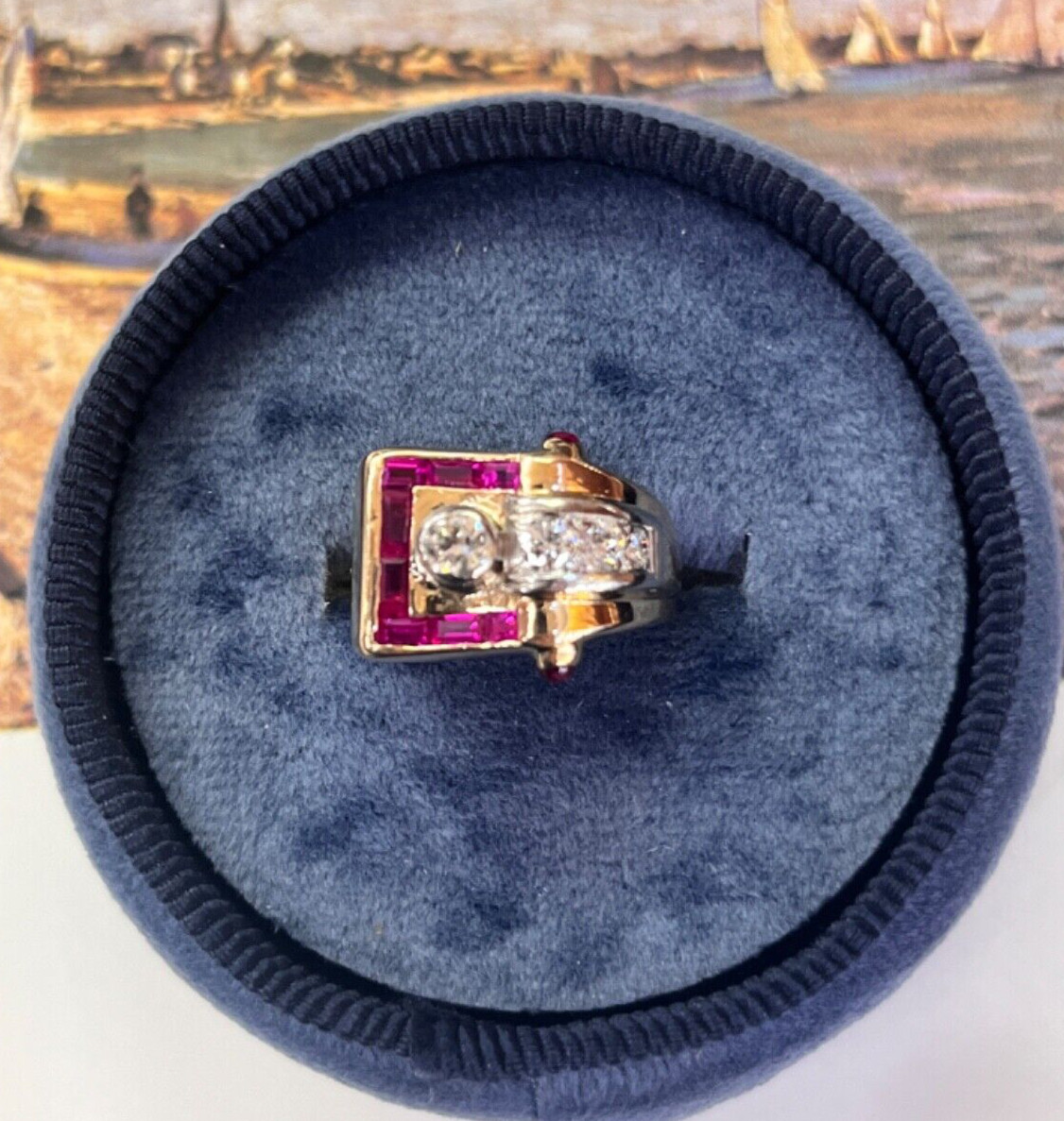 Vintage Retro 1940’s Diamond & Ruby Buckle Ring - Gem