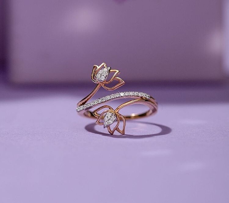Natural Real Diamond Lotus Flower Design Wedding Ring For Women In 10K ...