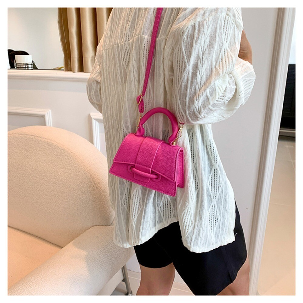 PU PU Leather Bag Solid Color Hand Carry Small Bag Cute Buckle Square ...
