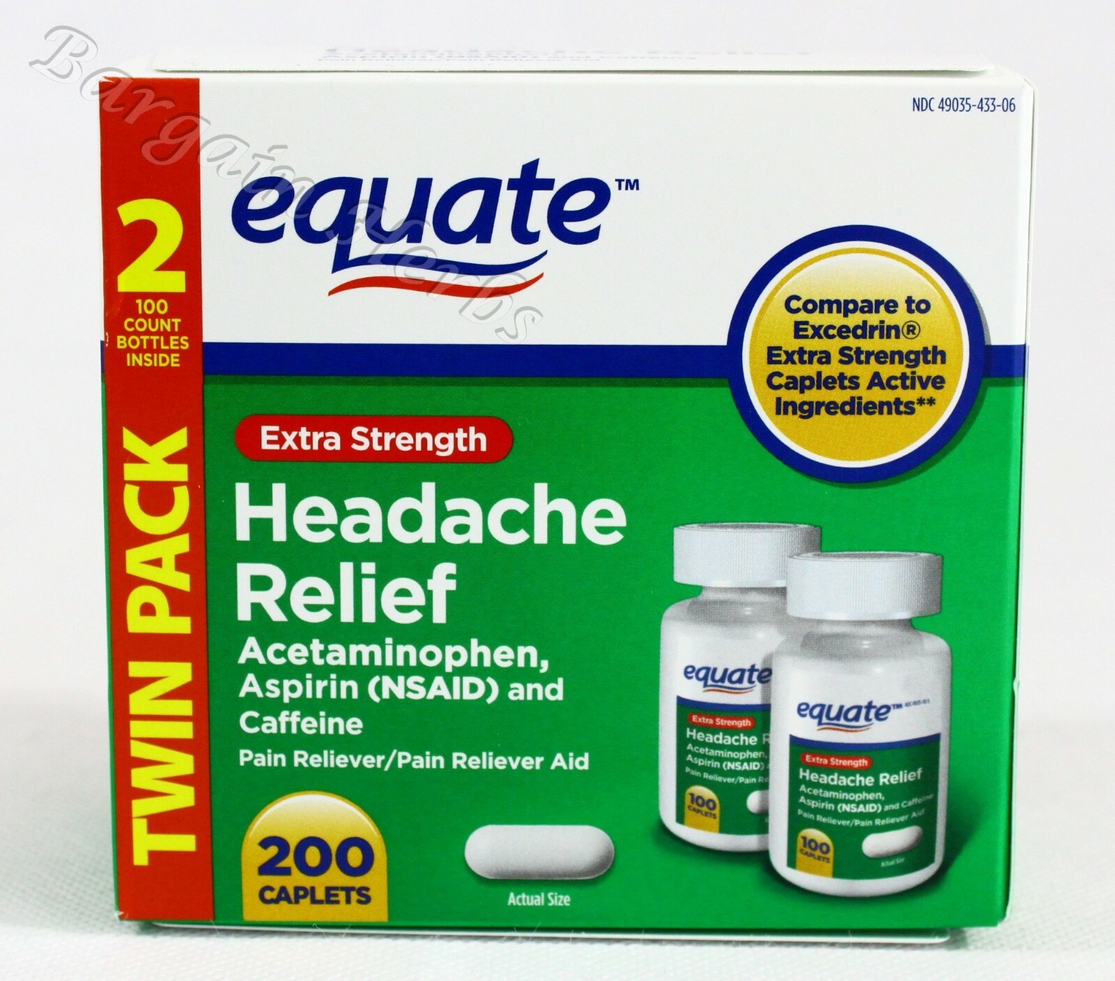 2x Equate Acetaminophen Excedrin Headache Extra Strength 100 Caplets ...