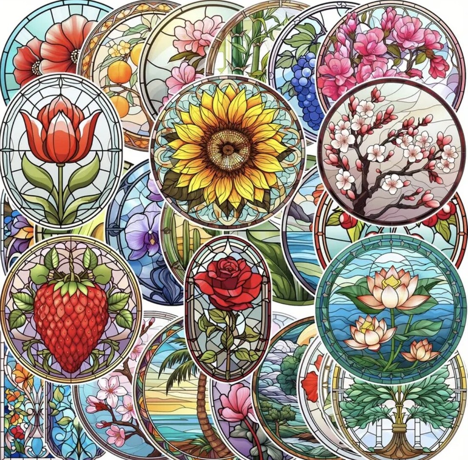 10Pcs Round Stain Glass Window Stickers- Scrapbook, Journal, DIY Crafts ...