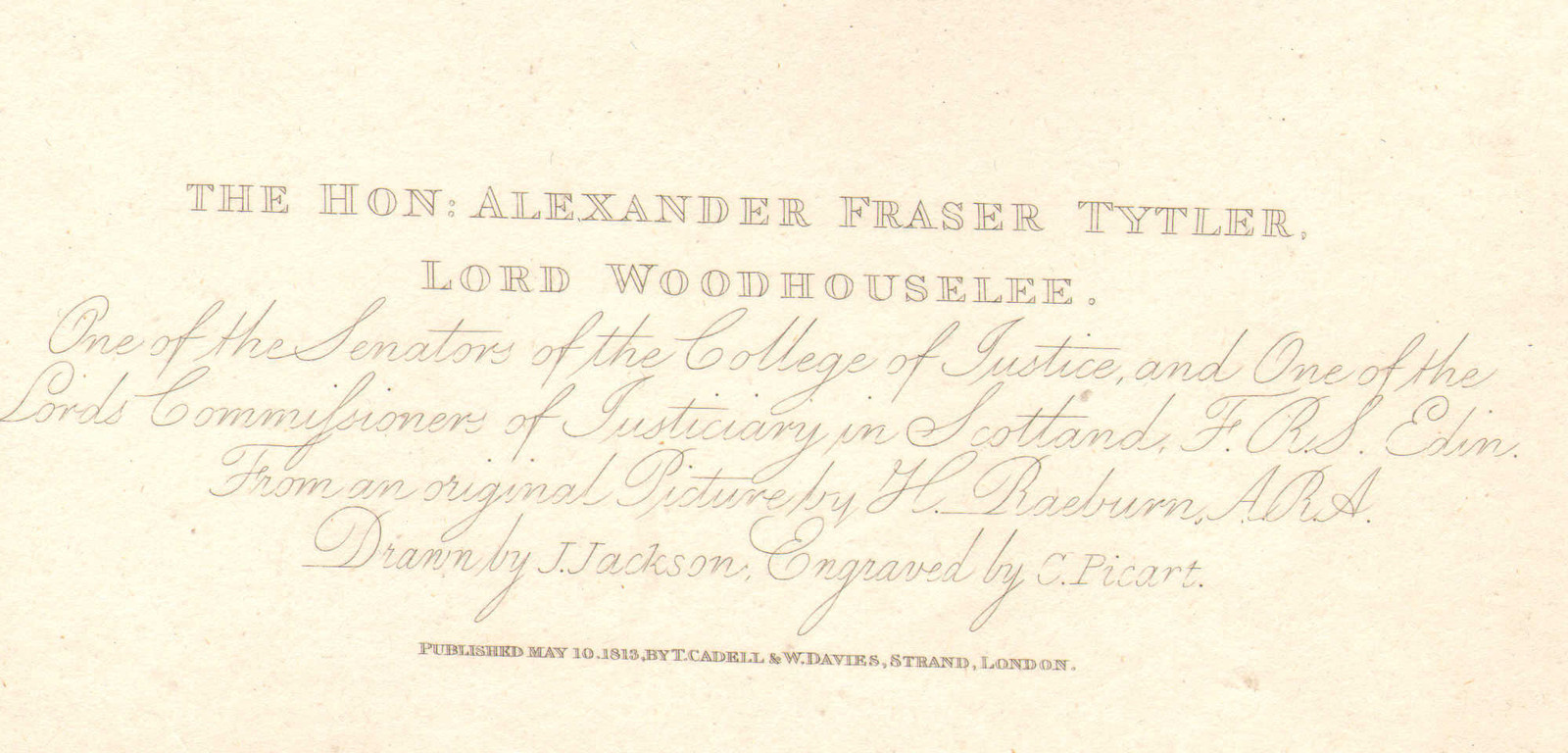 1813 GEORGIAN DATED PRINT ~ ALEXANDER FRASER TYTLER LORD WOODHOUSELEE ...