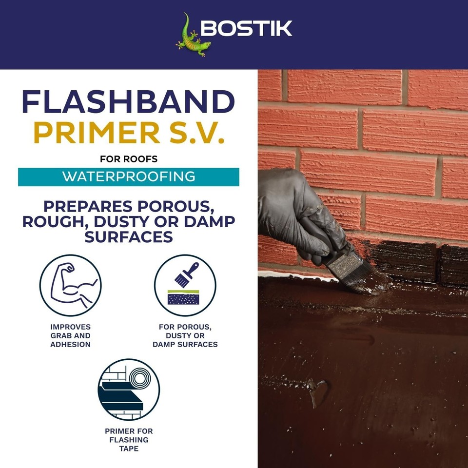 Bostik Flashband Primer SV 1L for Bituminous Flashing Tape Roof Sealant ...
