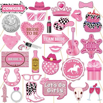 30 Pcs Cowgirl Wedding Photo Booth Props Lets Go Girls Selfie Props ...