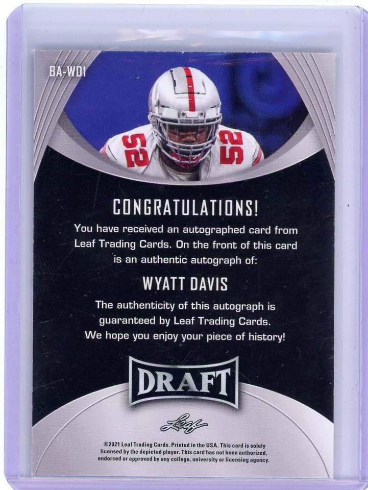 Wyatt Davis 2021 Leaf Draft Rookie XRC Auto | eBay