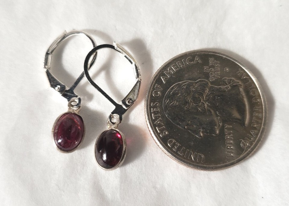 Sterling silver earrings, beautiful garnet, French wire back, handmade ...