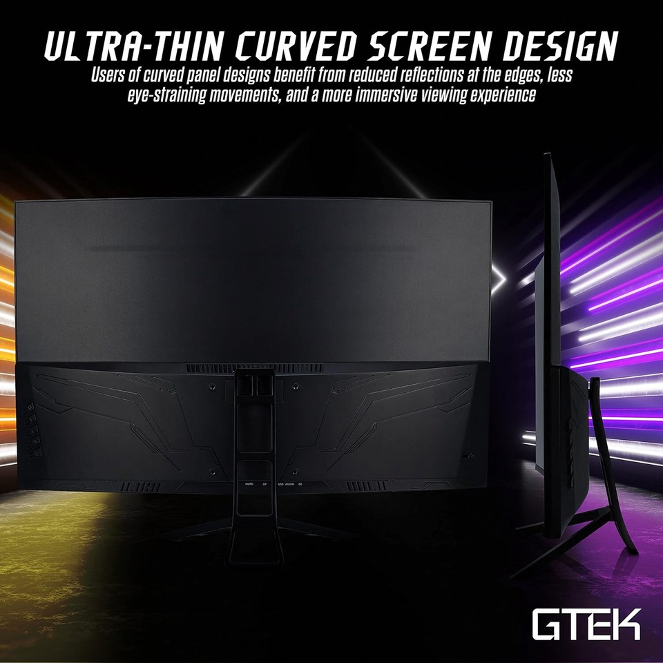 GTEK 165Hz 2K Gaming Monitor, 27 Inch Frameless QHD 1440P, Curved VA ...