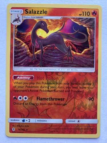 Salazzle 16/145 Sun&Moon: Guardians Rising Rare Reverse Holo Pokémon ...