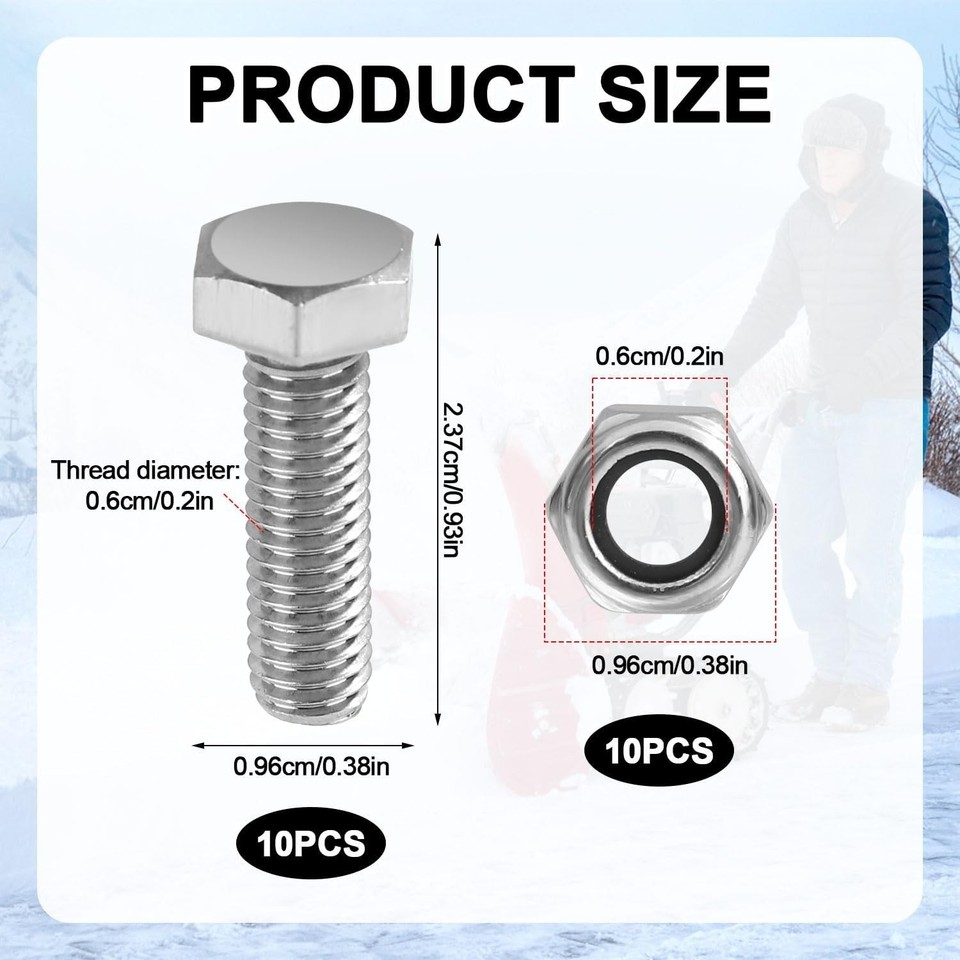 Compact Auger Shear Pin Set - 10 Stainless Steel Bolts & Nuts for ...