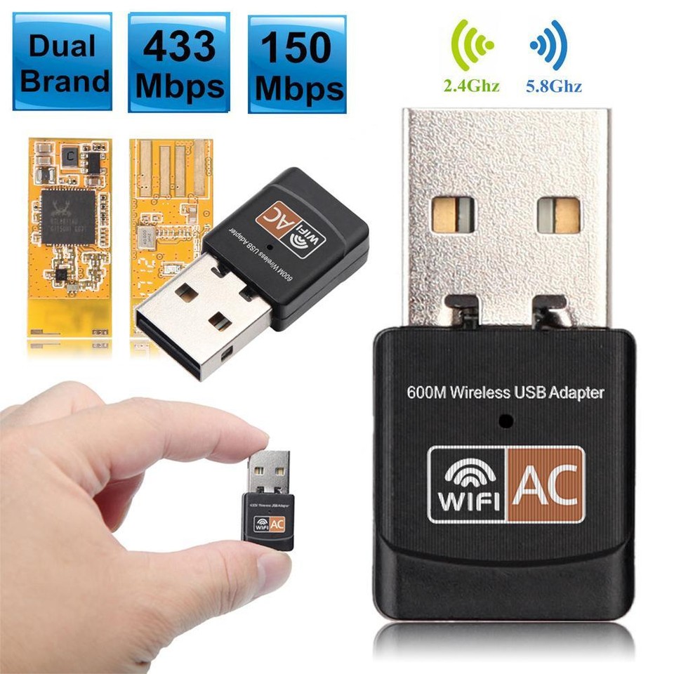 600Mbps WiFi Wireless USB Adapter Dual-Band Wireless USB Dongle for PC ...