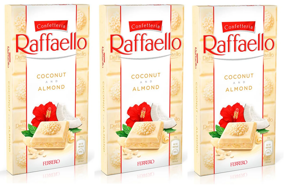 3x FERRERO RAFFAELLO CHOCOLATE - 3x90G - WHITE CHOCOLATE COCONUT ALMOND ...