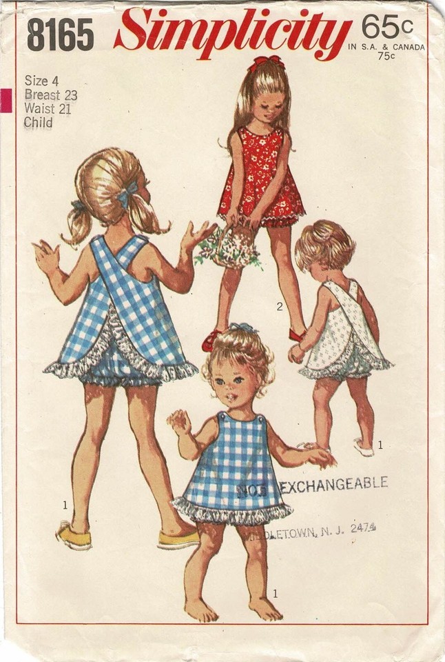 Girls Sleeveless TOP and BLOOMERS Child Simplicity 8165 Vtg 1969 Sewing ...