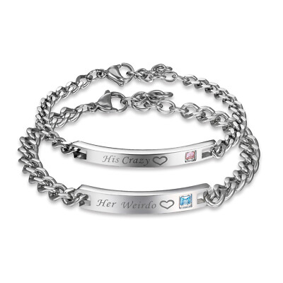 2PCS His Crazy Her Weirdo Stainless Steel Couple Matching Bracelet Set ...