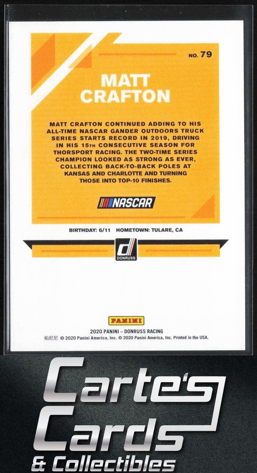 Matt Crafton 2020 Panini Donruss Racing #79 Black Numbers ThorSport 82/ ...