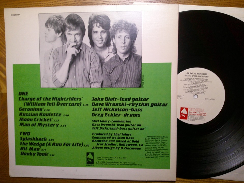 ENIGMA LP RECORD/JON NIGHTRIDERS/CHARGE OF THE NIGHTRIDERS/ROCKABILLY ...