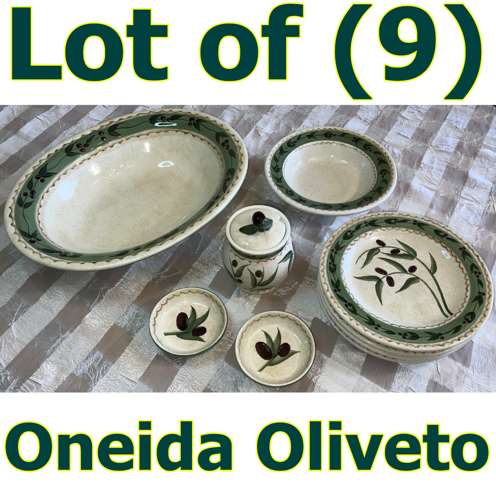 Lot of 9: Oneida Oliveto Salad Plates Soup Sugar Bowl Rim Dipping ...