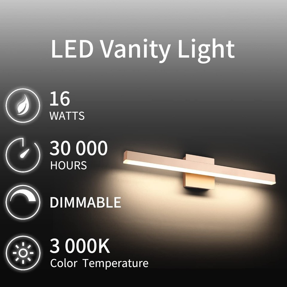 Led Vanity Lights 24" Inch Gold Dimmable Bathroom Vanity Light Fixtures ...