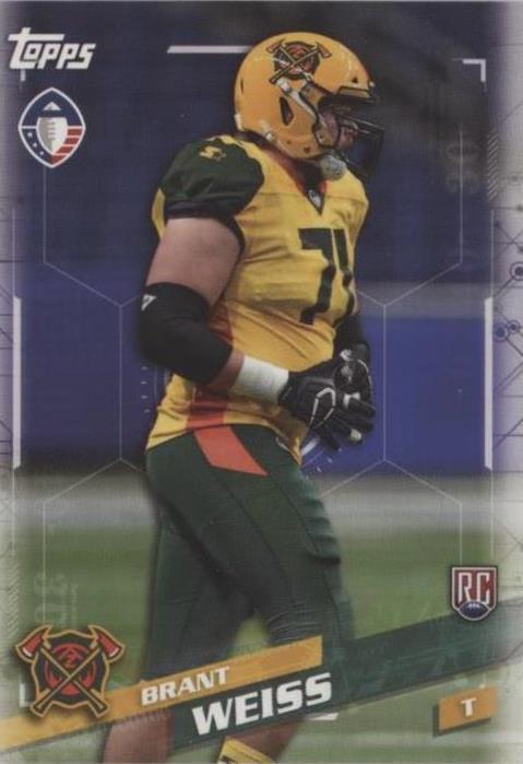 2019 Topps Alliance of American Football - Brant Weiss #35 (RC) for ...