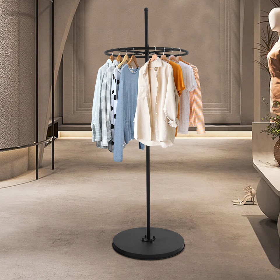 Steel Floor Standing Clothing Display Stand Black Modern Round Garment ...
