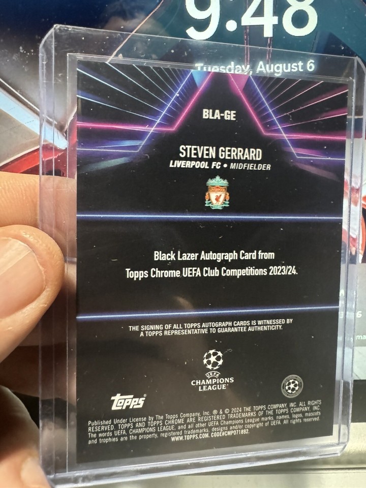 2023-24 Topps Chrome UEFA Black Lazer Auto Steven Gerrard Liverpool FC ...