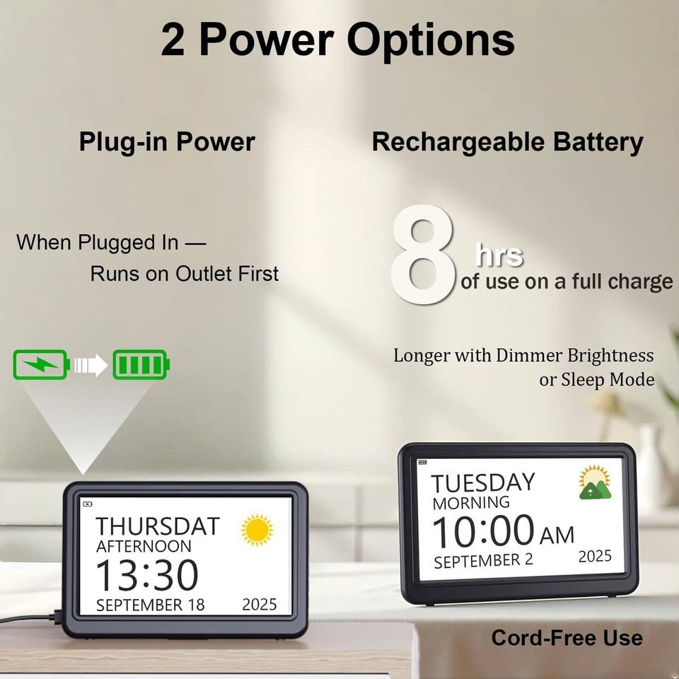 Raynic 7” Rechargeable Digital Calendar Clock, Dementia & Alzheimer ...