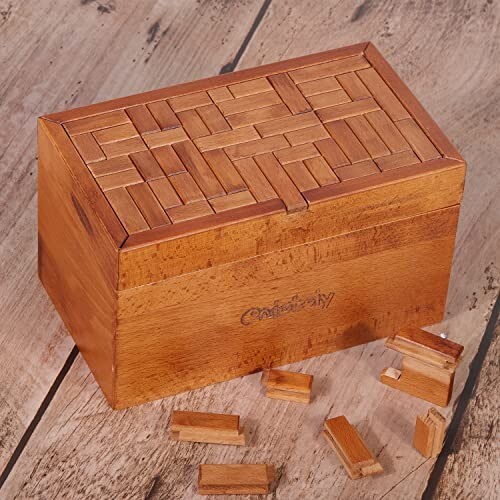 Wooden Secret Puzzle Box - Brain Teaser and Money Holder, Handcrafted ...