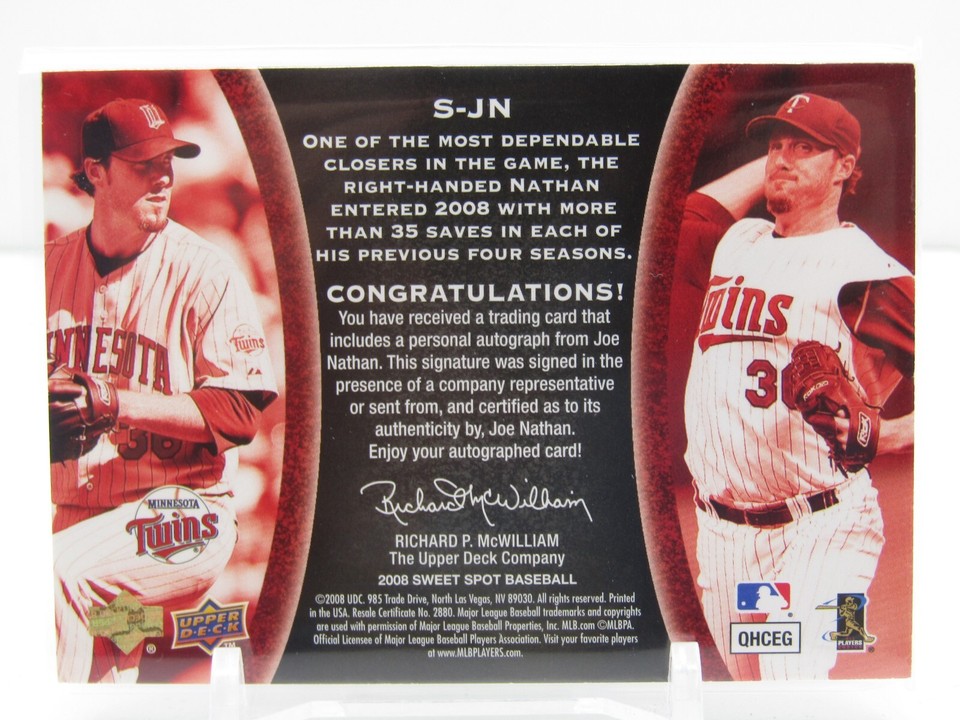 JOE NATHAN 2008 UD SWEET SPOT SIGNATURES AUTOGRAPH AUTO! #192/225 ...