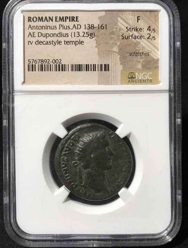 NGC - Fine - ANTONIUS PIUS - AE Dupondius - rv DECASTYLE Temple | eBay