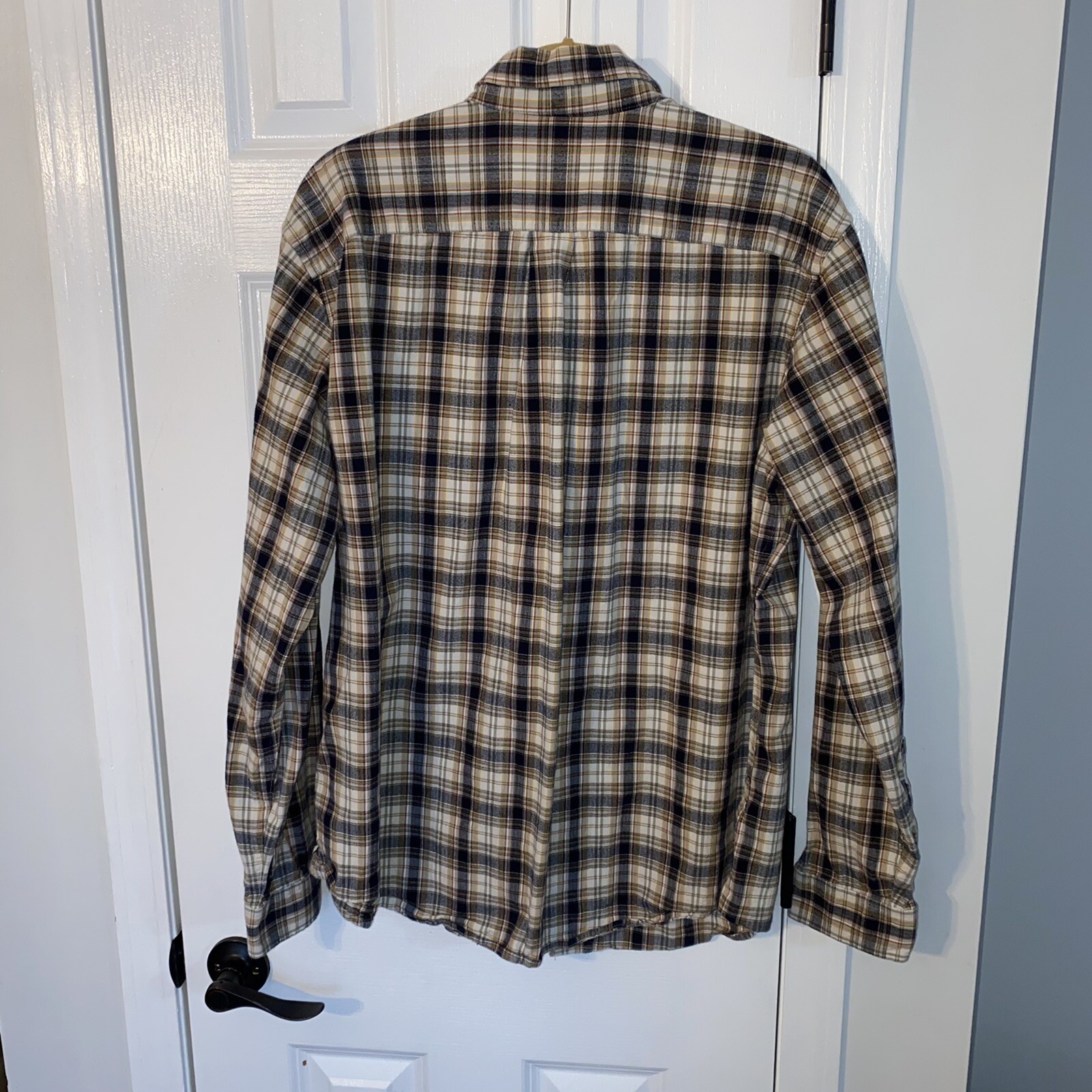 EDDIE BAUER Mens Plaid Flannel Brown Button Up Long S… - Gem