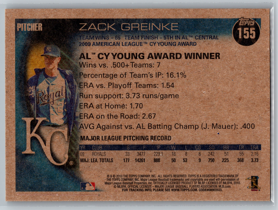 Zack Greinke 2010 Topps Throwback Vintage Stock #155 Kansas City Royals ...