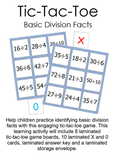 Teacher Made Math Center Learning Resource Basic Division Facts Tic-Tac ...