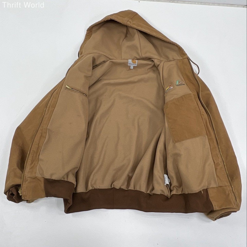 Carhartt Men's J131 Duck Active Jac Jacket Brown Hooded Work ...