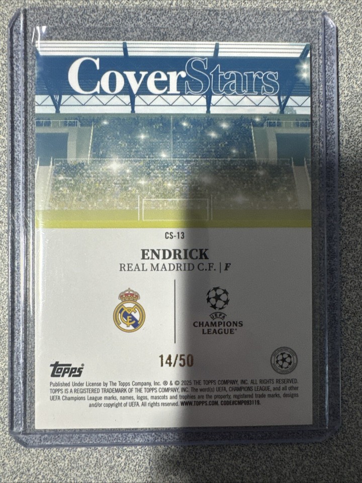 2024-25 Topps UEFA Club Competitions Endrick RC Rookie Cover Stars Gold ...