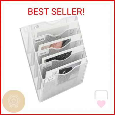EasyPAG Wall File Organizer 5 Pocket Vertical Mesh Hanging File Folders ...