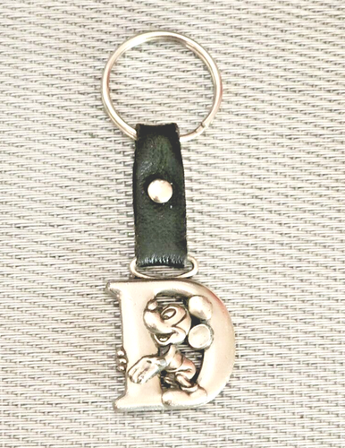 Preowned Leather & Pewter Disney Mickey Mouse Key Chain Fob Initial ...