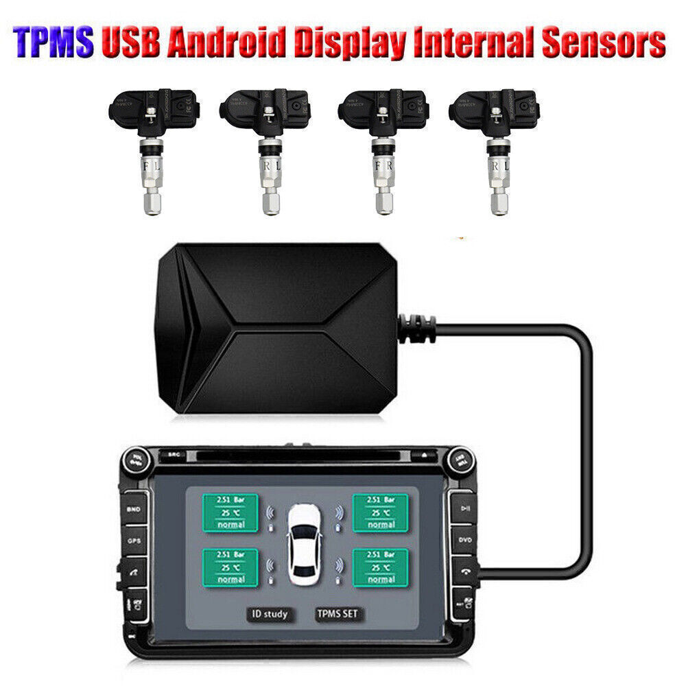 TPMS Car Tire Pressure System Monitoring Wireless Android USB Alarm + 4 ...