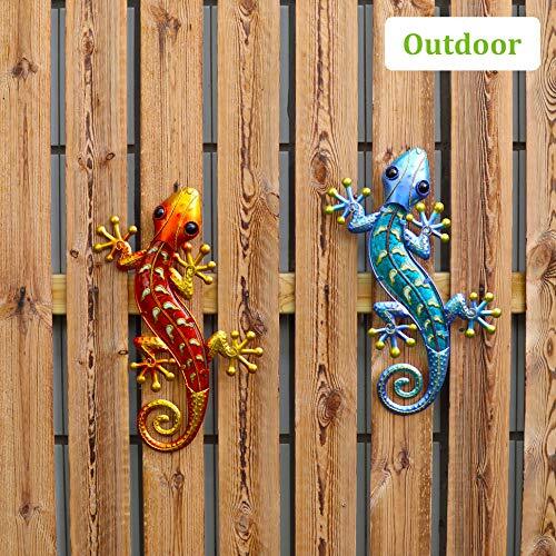 Metal Gecko Wall Decor Outdoor Indoor Lizard Art Sculpture Glass Orange ...