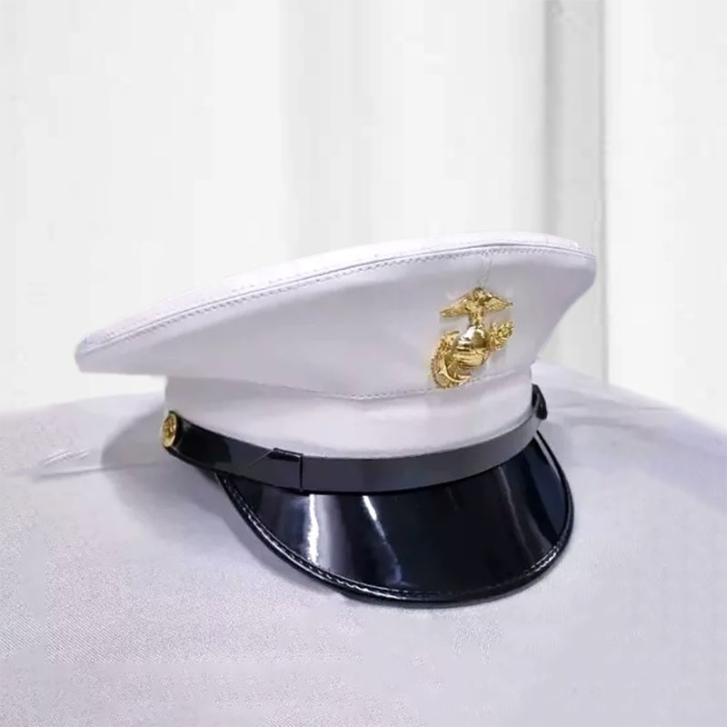 USMC Marine Corps Dress Blue Enlisted Vinyl Service White Dress Cap Hat ...